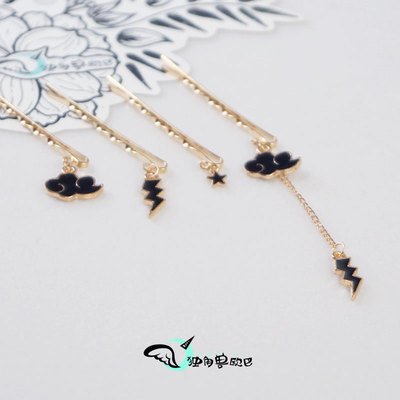 云朵少女风金色发饰品一字夹