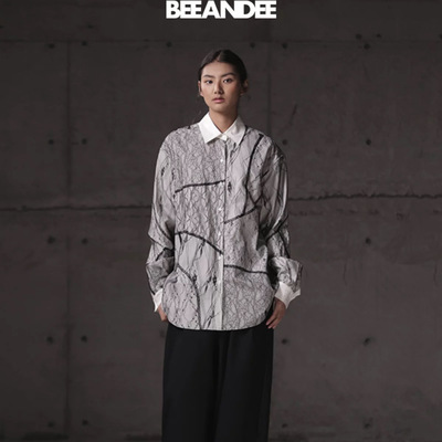 BEEANDEE 经典大廓形手工百搭蕾丝拼接宽松型简约衬衫