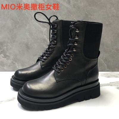 MIO米奥撤柜断码女鞋英伦风真皮马丁靴女厚底短靴黑色系带机车靴
