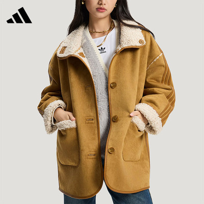 阿迪达斯三叶草外套女双面穿仿羊羔绒运动夹克休闲潮上衣KT3145