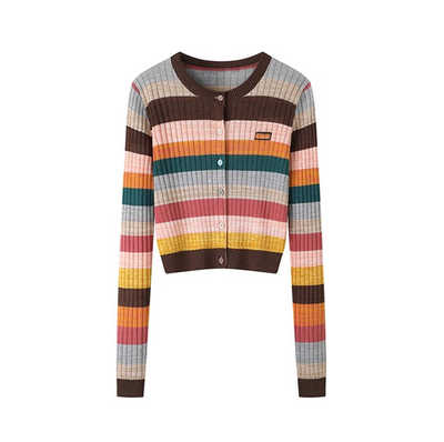 JANUARY多巴胺彩色条纹长袖开衫