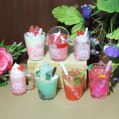 迷你大食玩 兔子双色冰淇淋杯 冰水薄荷叶吸管夏日 34分BJD娃娃用
