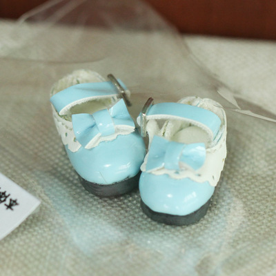 包邮现货 日本带回 DOLLCE 蓝色白边蝴蝶结鞋子 Obitsu11 Brownie