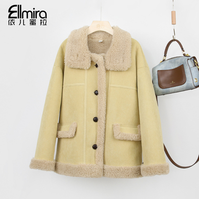 9704女童外套毛毛衣冬款翻领皮毛一体毛绒儿童上衣洋气高级