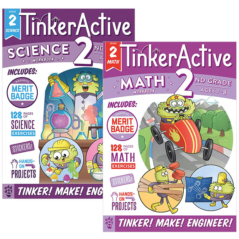 二年级数学科学练习册2册英文原版 TinkerActive Workbooks 2nd Grade Math Science英文版原版书籍进口英语辅导书_虎窝淘