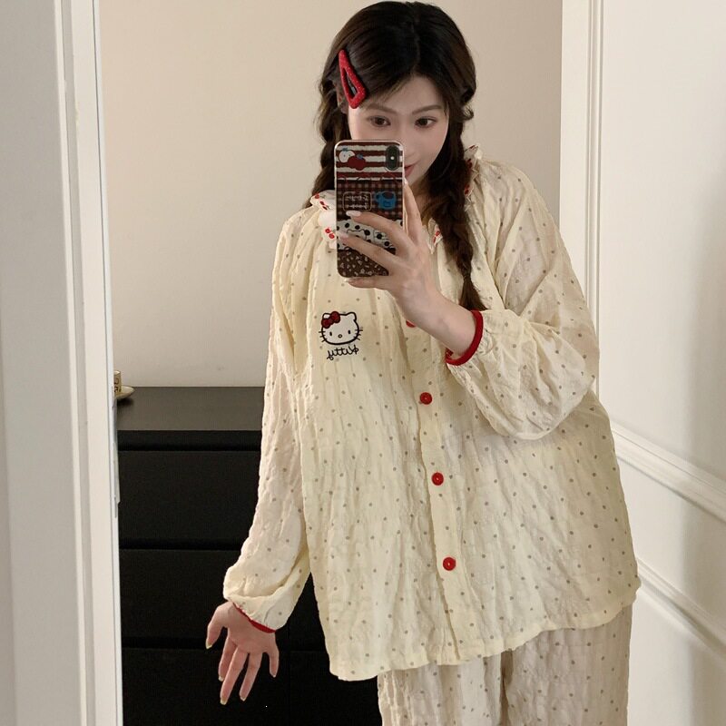 皱布提花睡衣女月子服带胸垫春秋长袖产后孕妇方便喂奶家居服套装