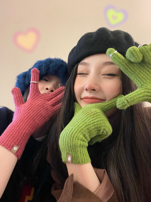 韩版可触屏露指针织手套原宿风