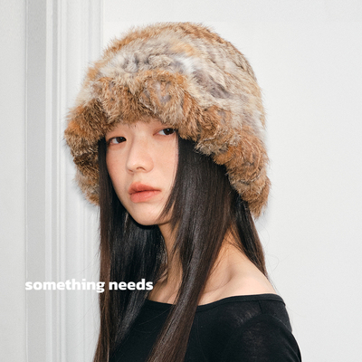 川西旅游毛茸茸纯兔毛毛绒帽