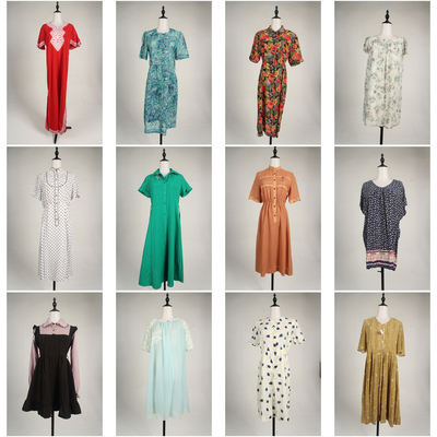 LK133古着vintage日系中古春秋复古风轻熟女装中长款连衣裙女