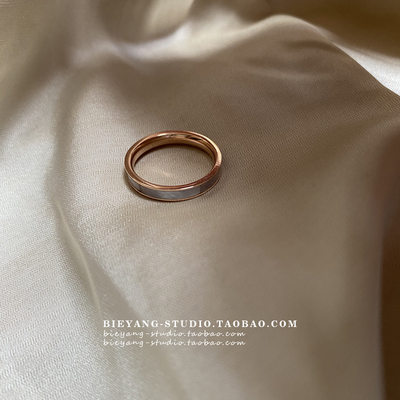 ZUORAN ins复古小众轻奢珍珠母贝贝壳玫瑰金钛钢潮流戒指RF173