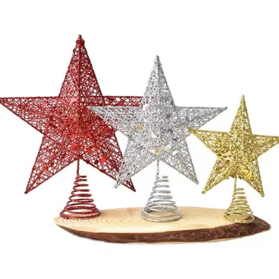 圣诞树顶星装饰 铁艺立体五角星亮粉五星圣诞节装饰用品