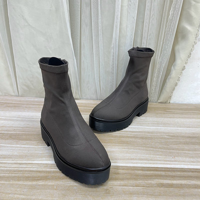 圆头厚底防水台侧拉链时装短靴