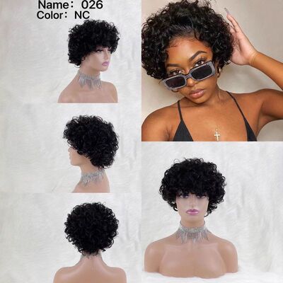 跨境专供Afro wig 100% human hair wig F-026卷发柔顺 真人发