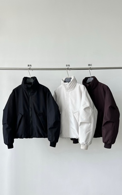 REREBO 冬季机车风立领国标90白鸭绒羽绒服廊形防钻绒面包服外套