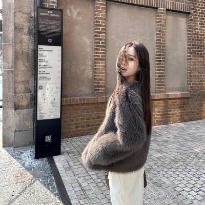 uuyeii 冬日暖阳 软糯宽松棕色保暖环保毛皮草外套女气质百搭