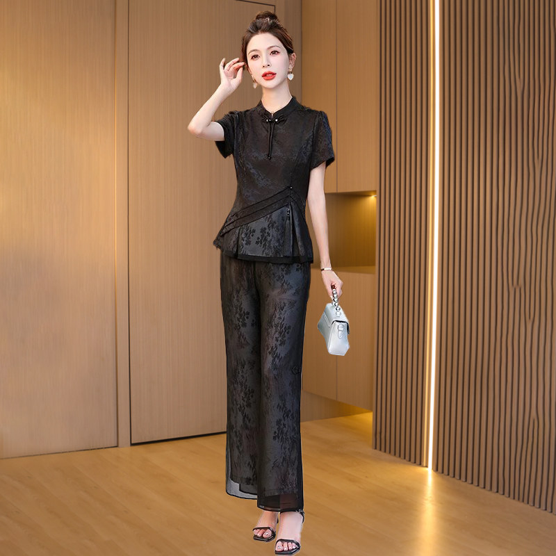 广州十三行品牌高端冰丝套装2026夏新中式国风时尚气质减龄女装妈