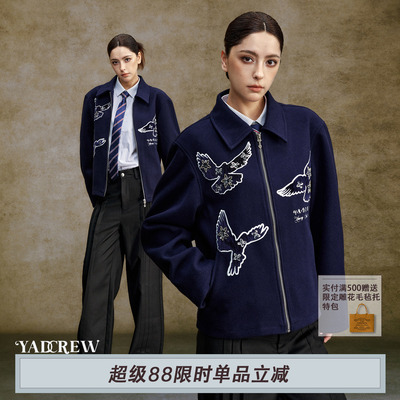 【Rapeter同款夹棉加厚】YADcrew珠片和平鸽呢料翻领夹克复古外套