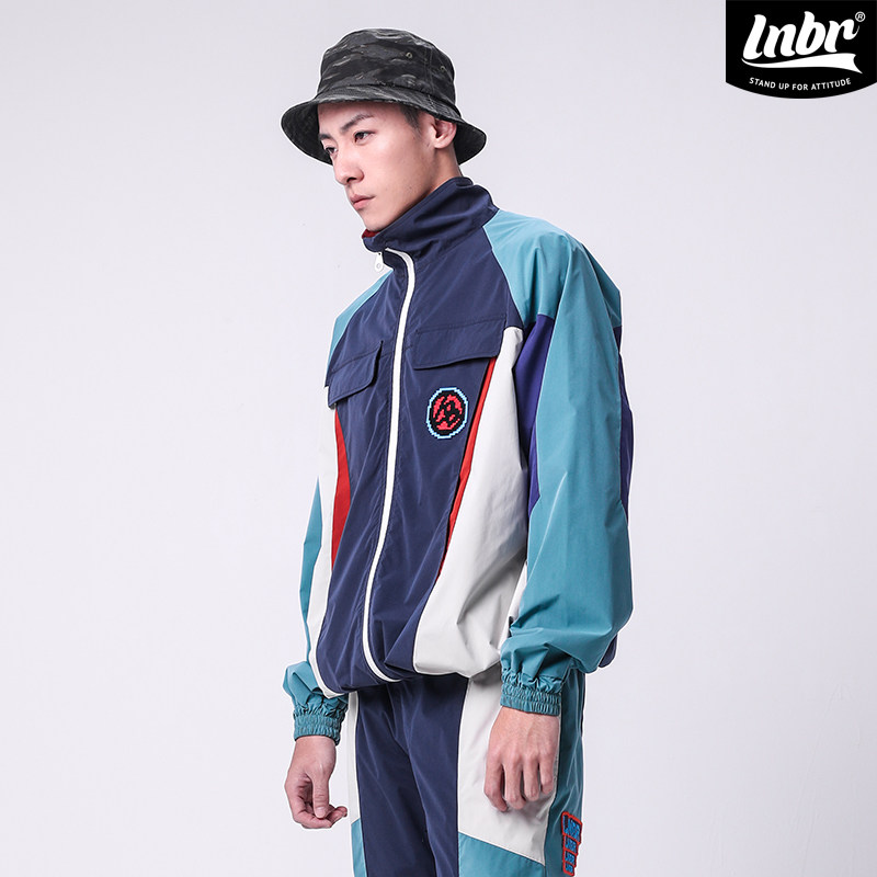 LNBR原创潮牌夹克男春季新品拼色火焰图案动漫运动外套_虎窝淘