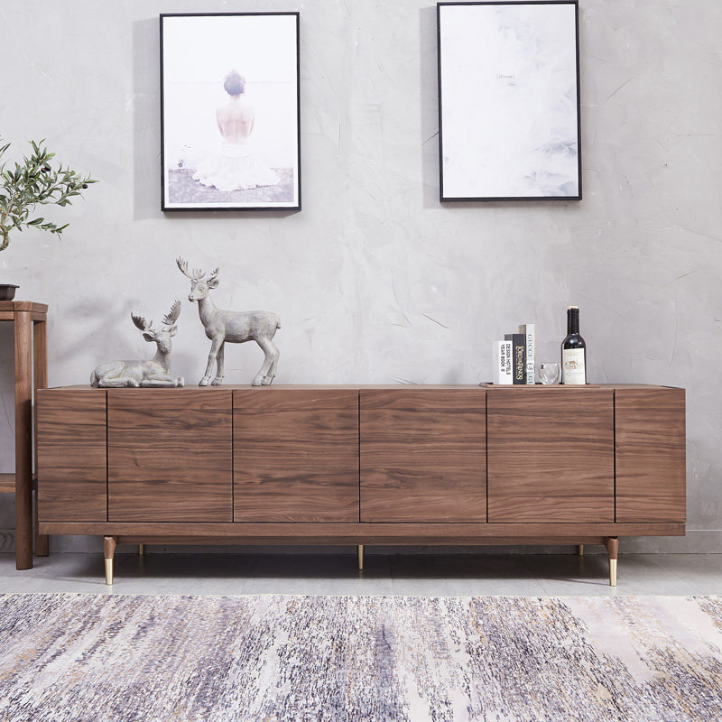 北欧实木电视柜简约现代客厅电视机柜黑胡桃木新中式落地视听柜