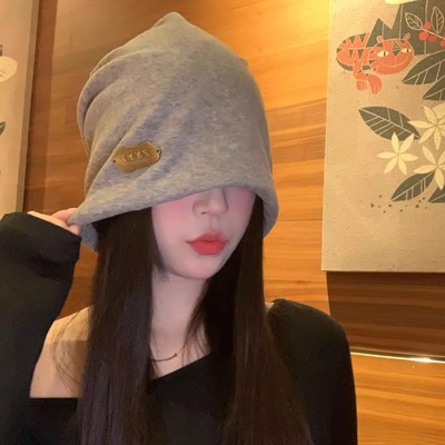 韩系高级感堆堆帽冷帽女秋冬网红包头月子帽大头围显脸小针织帽子