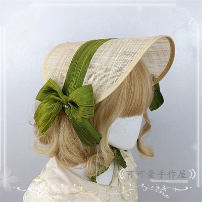 苔绿色麻纱BNT扁帽礼帽