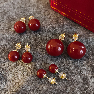 安可拉红珍珠耳钉女2024新款