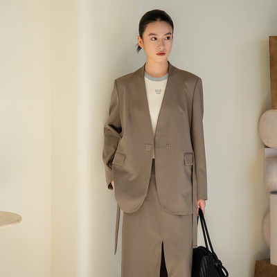 XG/雪歌极简风无领西装女长袖