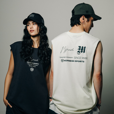 顽童MJFRESH CURSIVE系列男女同款纯棉印花复古背心宽松无袖坎肩