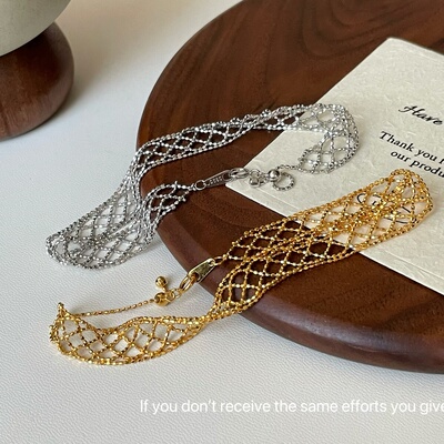 S925纯银意大利进口蕾丝手链中古小众设计简约优雅抽拉链高级感