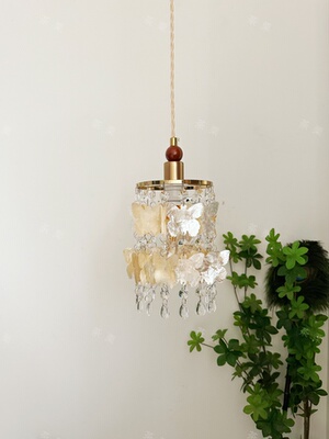 茶栗法式中古风吊灯美式复古贝壳蝴蝶水晶装饰卧室床头米家氛围灯