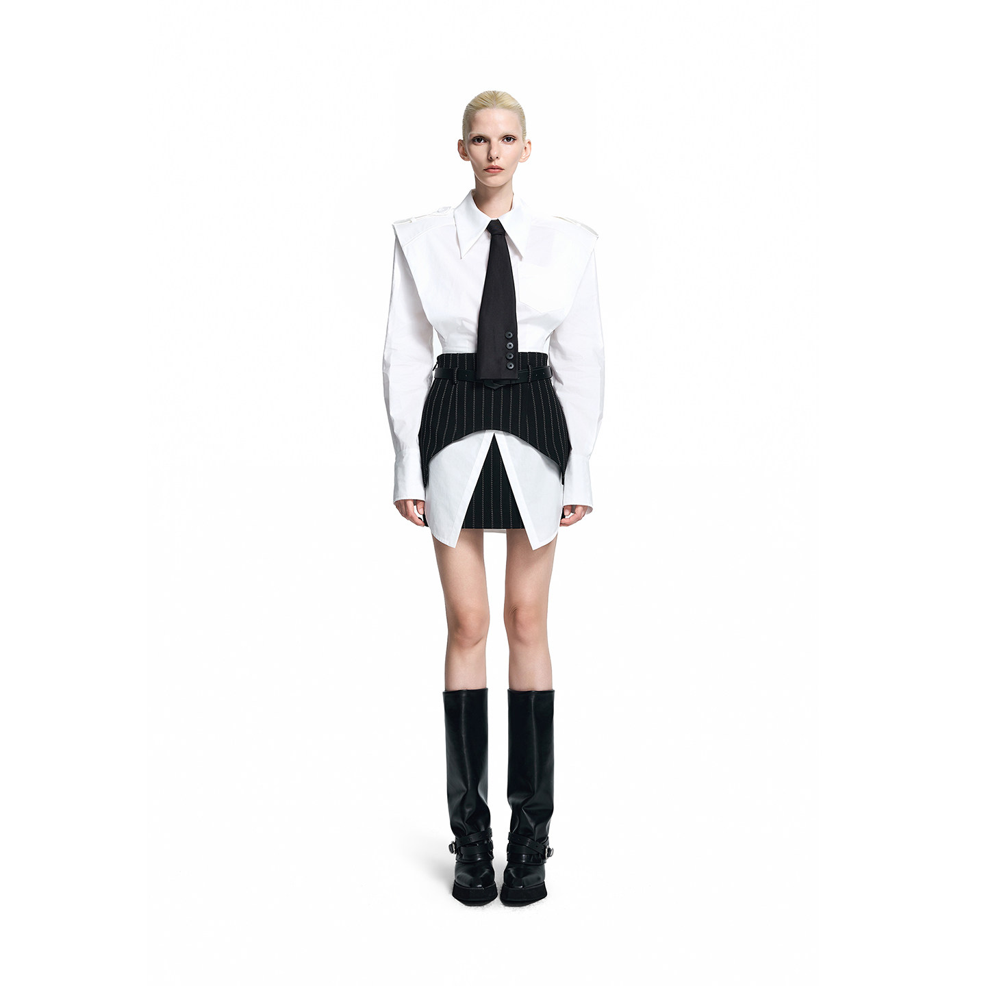 KUNSWEAR/琨丝薇尔26FA 复古条纹不规则叠片腰带半身裙 846007071