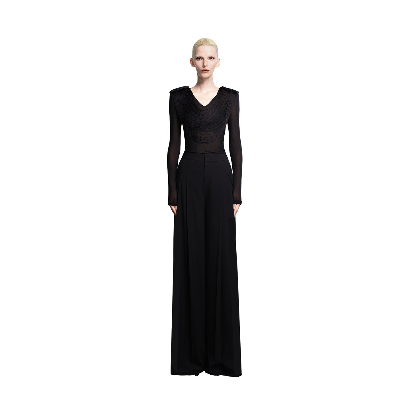KUNSWEAR/琨丝薇尔26FA 流苏设计V领长袖修身显瘦上衣 844004470
