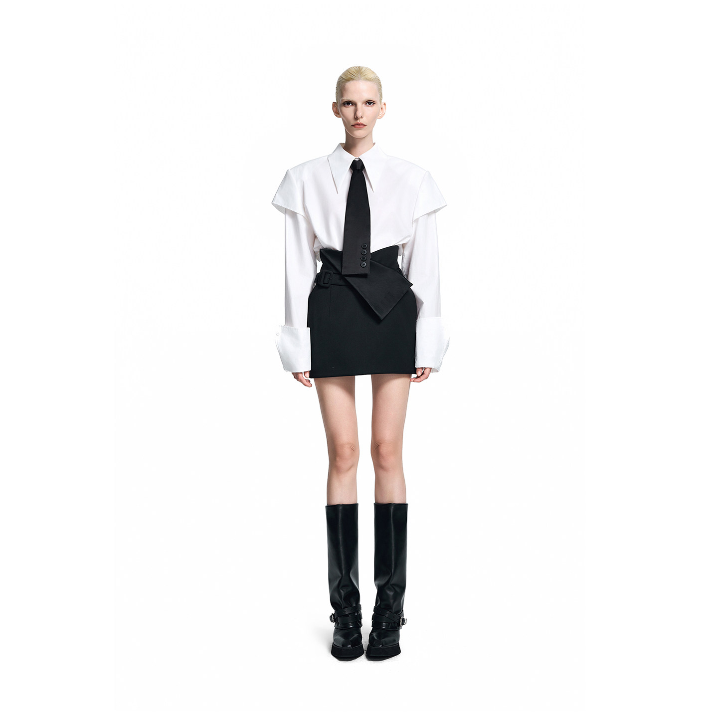 KUNSWEAR/琨丝薇尔26FA 小众解构双层肩宽松白衬衫上衣 846004120