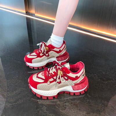 婚鞋秋冬季加绒新娘鞋秀禾鞋女红色结婚鞋子不累脚厚底老爹运动鞋