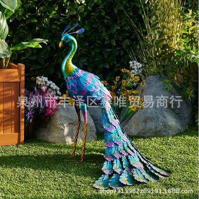 Metal peacock statue铁艺孔雀拖尾摆件动物工艺品花园装饰品跨境
