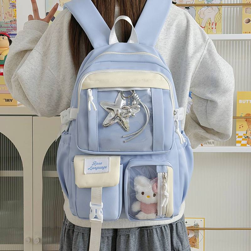 官方正品校园书包女初中生可爱日系透明吧唧痛包双肩包大容量高中