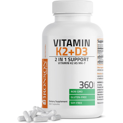 Bronson Vitamin K2 (MK7) + D3, 2 In 1 Suport, 360 Capsules