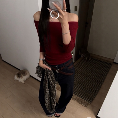 WATER超细羊毛一字领针织衫T恤女