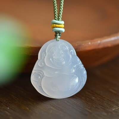 高冰纯天然玉髓弥勒小佛吊坠玛瑙白冰女士弥勒佛玉石吊坠冰种玉佛