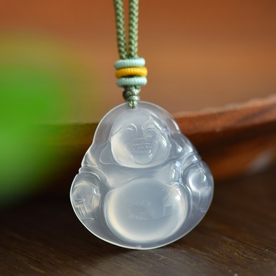 高冰玻璃种天然玛瑙a货玉髓佛公玉吊坠香槟项链玉佛翡翠节日礼物