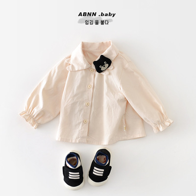 女童新款长袖春装衬衫婴儿翻领卡通棉质1岁男女宝宝外穿上衣61716