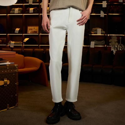 SEASONMARK白色老钱风直筒牛仔裤