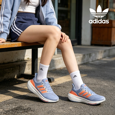 adidas 舒适时尚 织物减震耐磨 低帮跑步鞋 女款 蓝橙HQ6347
