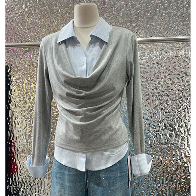 灰色衬衫两件套小衫春秋新款上衣