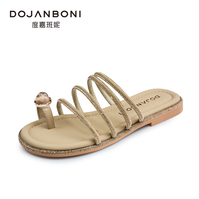 度嘉班妮专柜正品2025年夏款百搭露趾圆头平底一字拖女鞋21010