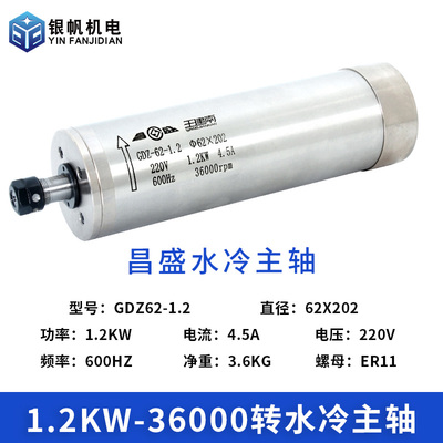 钻孔水冷主轴电机1.2kw-62mm直径2.4万 3.6000转/60000转高速电机
