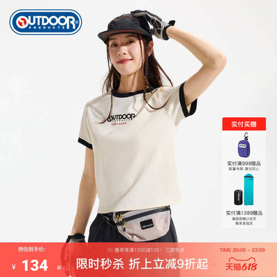 outdoor products 加州云雀夏季T恤棉感透气修身舒适撞色短袖女