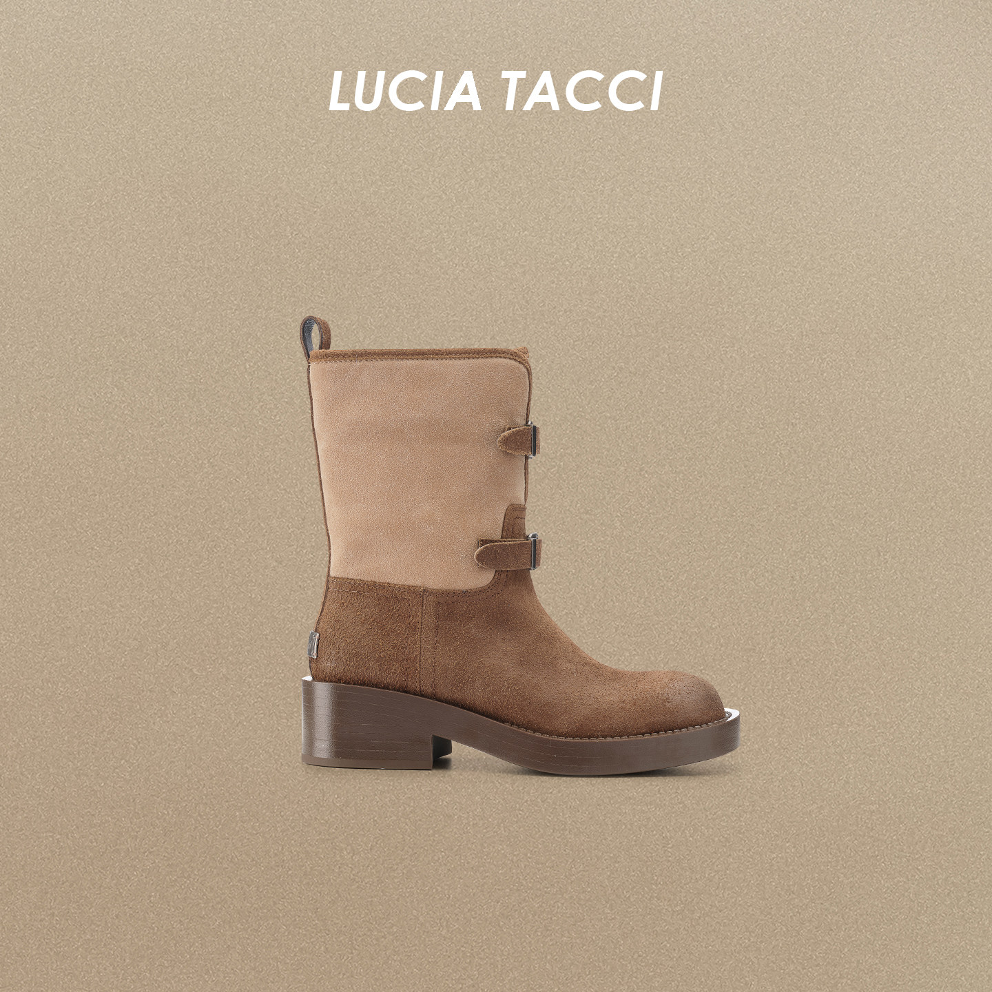 LUCIA TACCI秋冬经典蜡感复古中跟通勤短靴时装高跟擦色骑士短靴