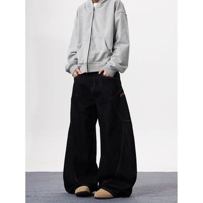 KYNOS美式高街大口袋弯刀牛仔裤男女复古痞帅baggy阔腿休闲长裤潮