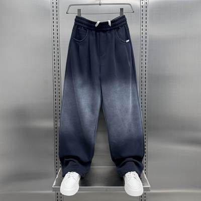 MAROLIO~潮牌美式！渐变色休闲裤男秋冬季加绒宽松直筒运动卫裤潮